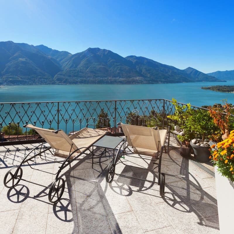 Nice Terrace with Two Sunbeds Stock Photo - Image of lake, house: 68099058
