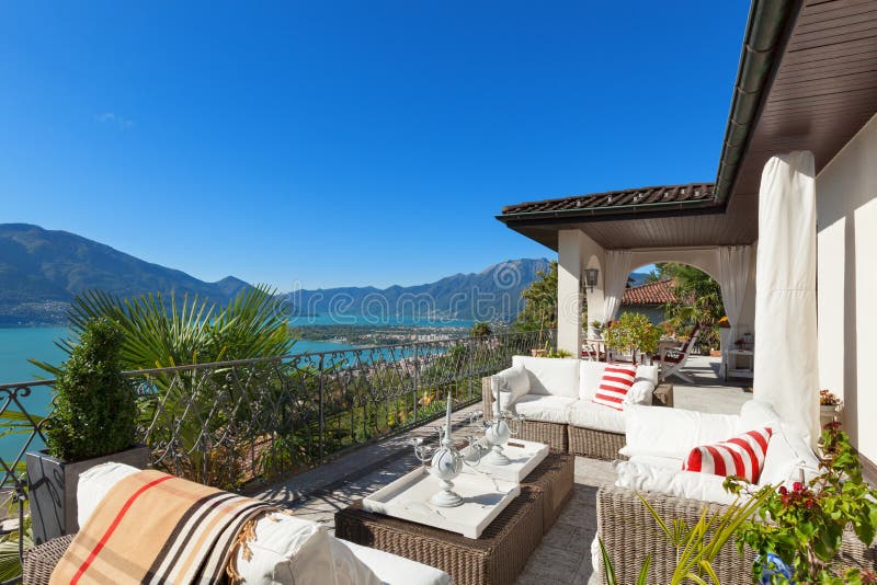 Nice terrace of a villa stock image. Image of destination - 68098549