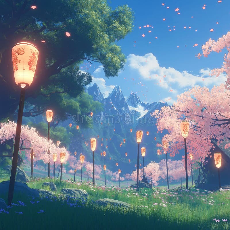 Nice Theme Landscape for Anime Background Stock Photo - Image of blue ...