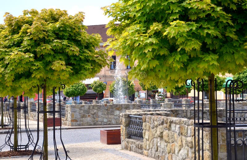 Nice Town Square with Many Green Trees during Hot Summer Day Stock ...