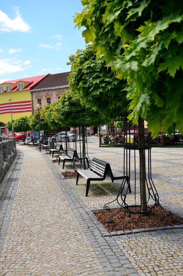 Nice Town Square with Many Green Trees during Hot Summer Day Stock ...