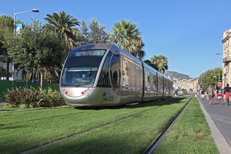 Nice - Tram on the grass editorial stock image. Image of european ...