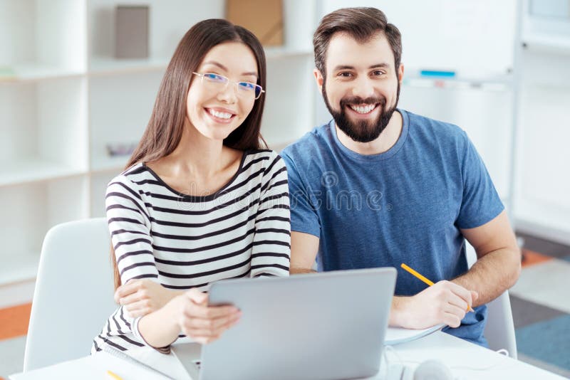 Nice Two Colleagues Introducing Startup Stock Image - Image of goal ...