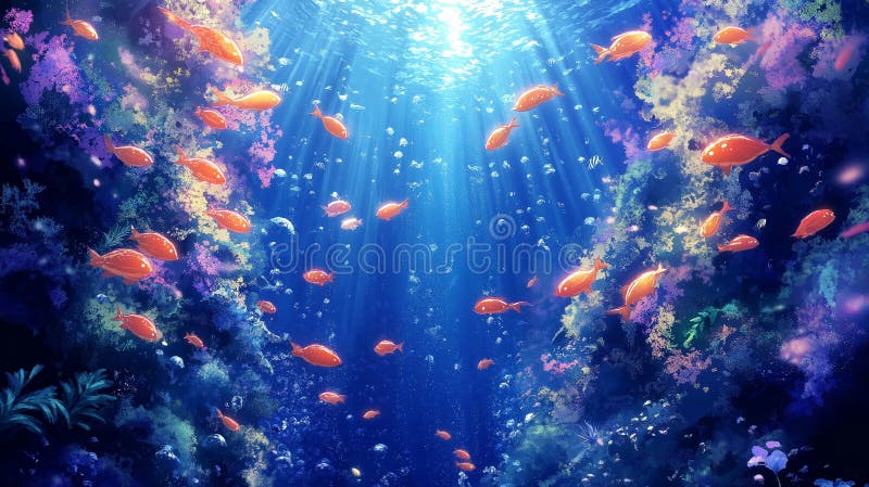 Nice Underwater Anime Theme Background for Wallpaper Stock Image ...