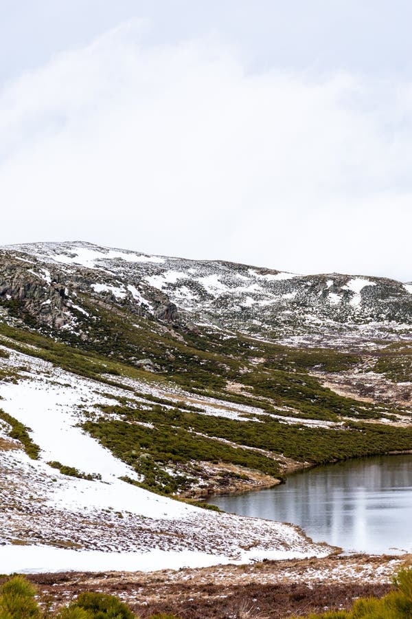 Nice Vertical Panoramic View of a Lagoon with Snowy Mountains in the ...