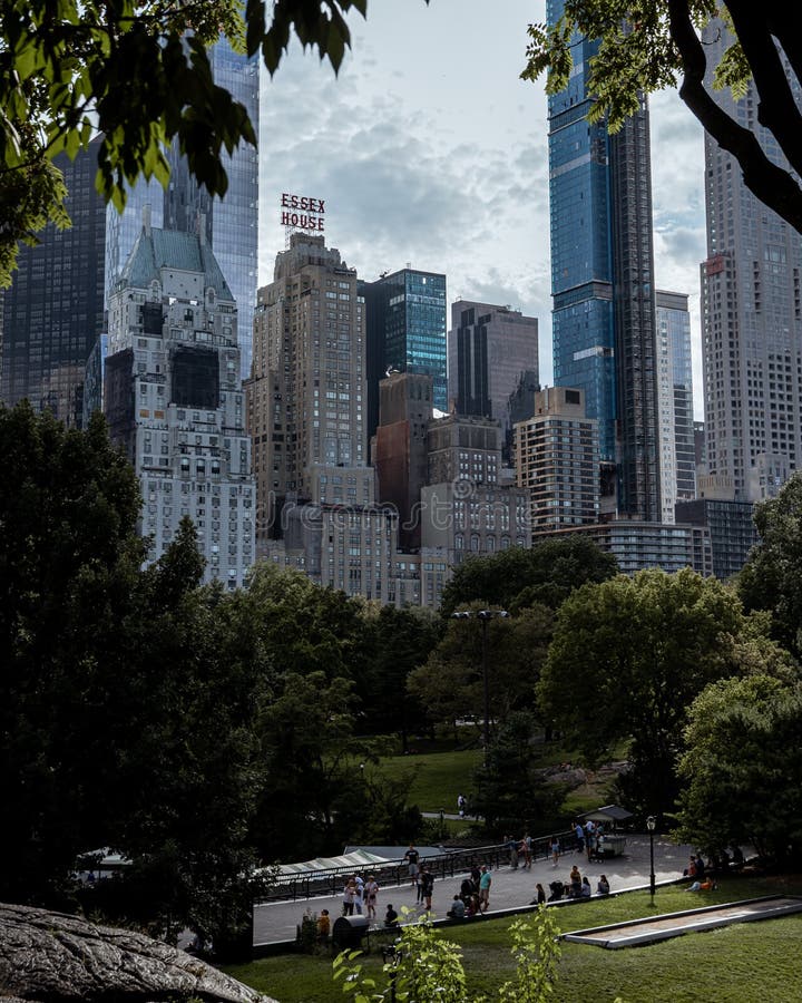 Nice View from Central Park in the Middle of the Park Trees Editorial ...