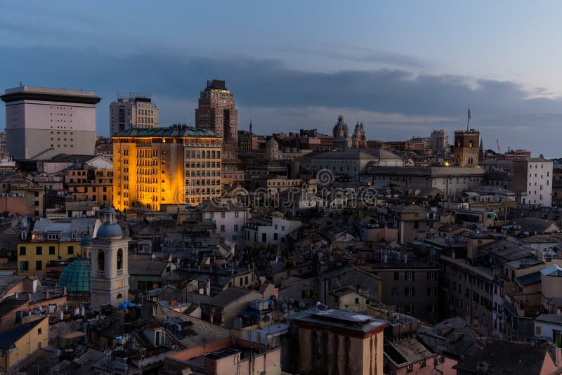 Nice View of Genoa`s Buildings Stock Photo - Image of illuminated ...