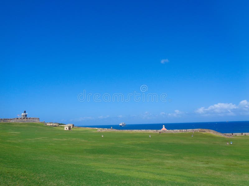 Nice View with Ocean and Green Field Stock Photo - Image of mountain ...