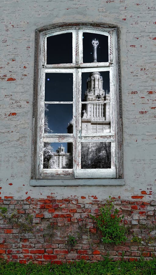 Nice View from Retro Window in the Middle of Abandoned Brick Wall Stock ...