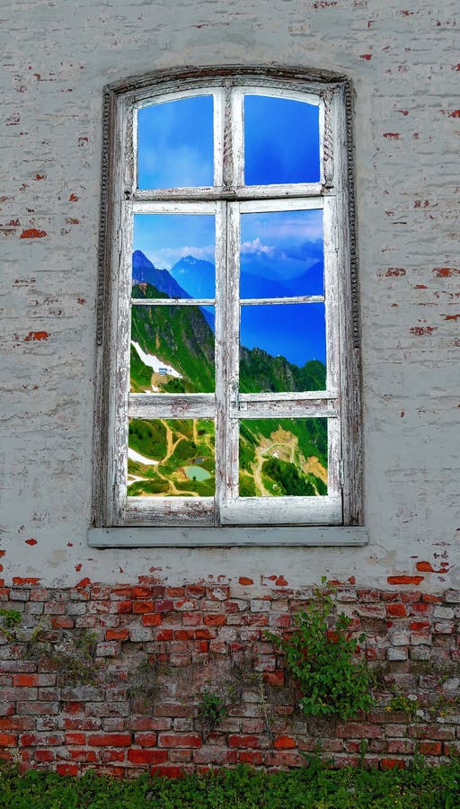 Nice View from Retro Window in the Middle of Abandoned Brick Wall Stock ...