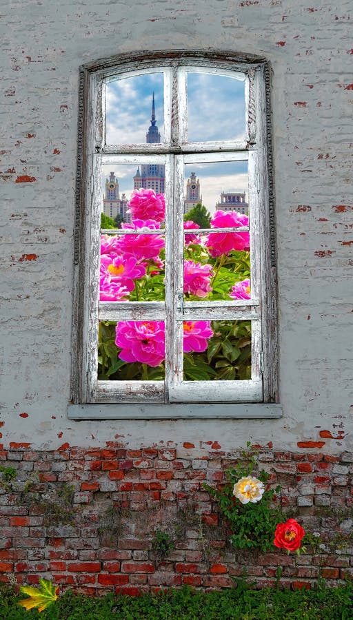 Nice View from Retro Window in the Middle of Abandoned Brick Wall Stock ...