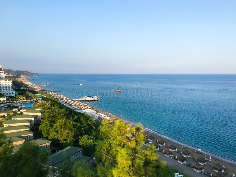 View on a shore and hotel stock image. Image of antalya - 161803023