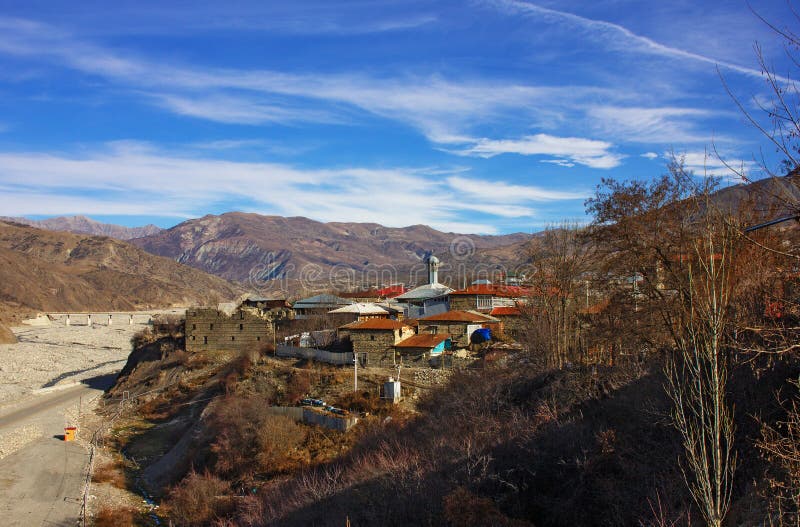 Nice View of the Town of Lahij Stock Image - Image of mountain, cloud ...