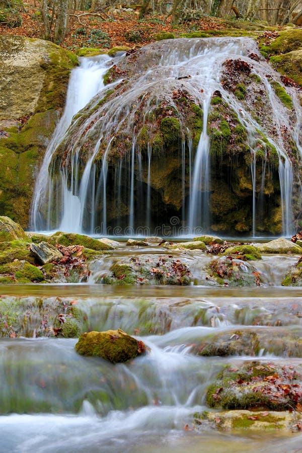 Waterfall in autumn forest stock photo. Image of garden - 18287078