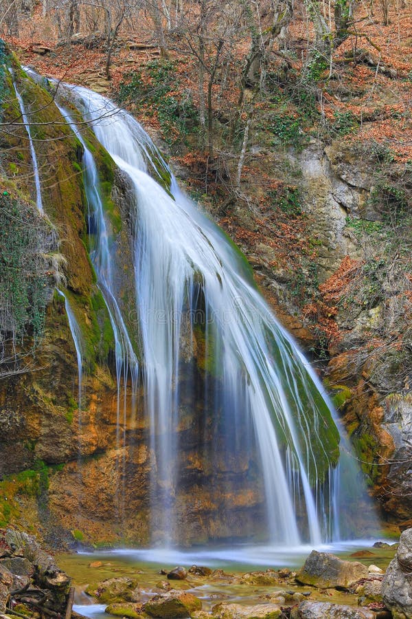Waterfall in autumn forest stock photo. Image of garden - 18287078