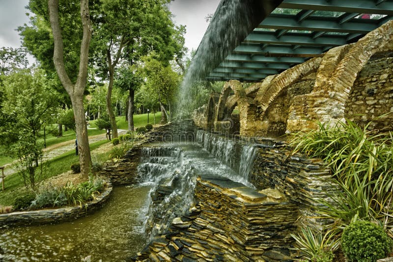 Nice waterfall in a park stock photo. Image of waterfall - 99096764