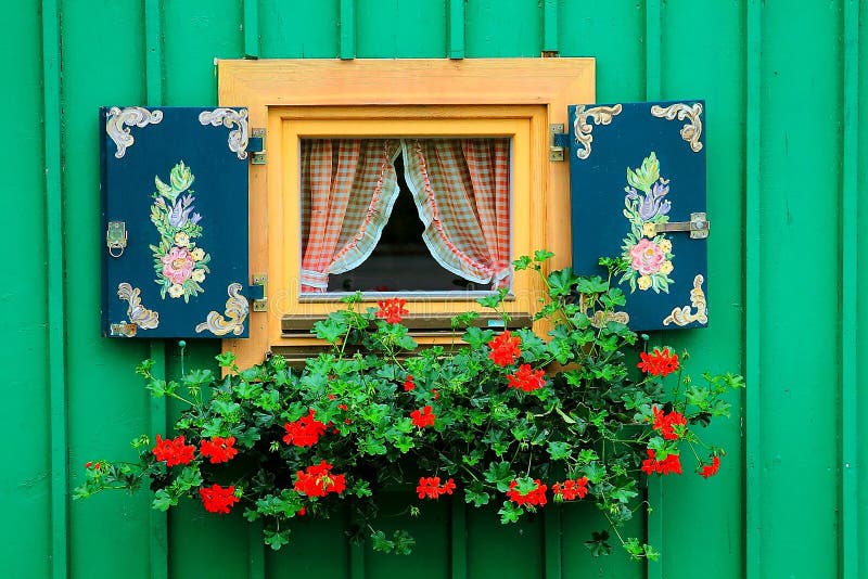 Nice Window On A Green Wall Stock Image - Image of wood, holiday: 19308801