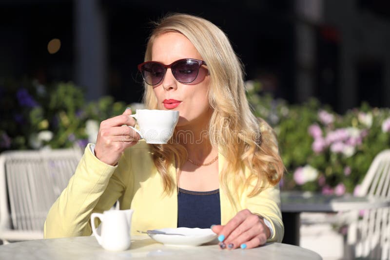 Nice Woman and Coffee Break Stock Image - Image of cafe, cute: 74150815