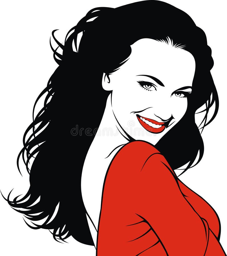 Nice Woman Portrait in Black Isolated Stock Vector - Illustration of ...