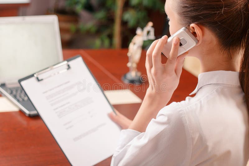 Nice Woman Talking on Phone at Work Stock Photo - Image of justice ...