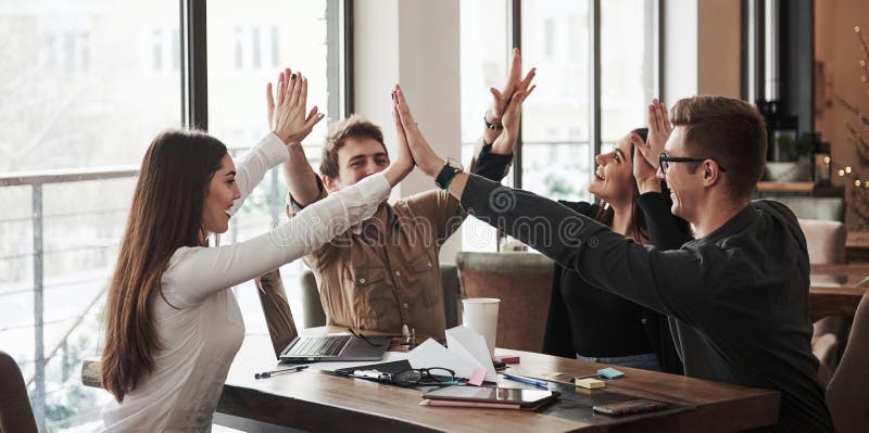 Nice Work. Having Fun in the Office Room Stock Image - Image of group ...