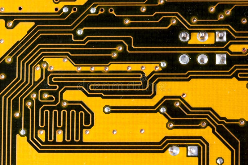 Macro Picture Of Yellow Printed Circuit Board - PCB Texture Stock Photo ...
