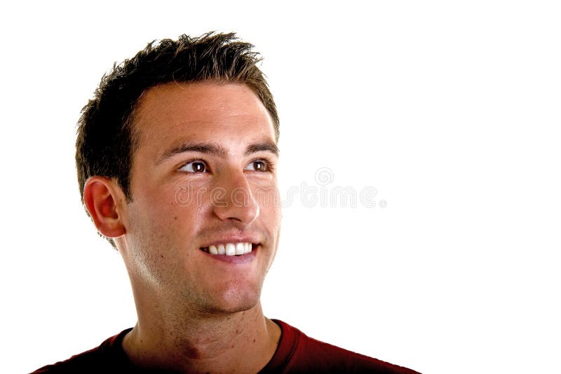 Nice Young Man Smiling and Looking Up Stock Image - Image of white ...