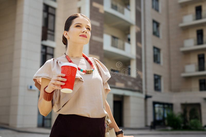Nice Young Woman Having a Coffee Break Stock Photo - Image of drink ...