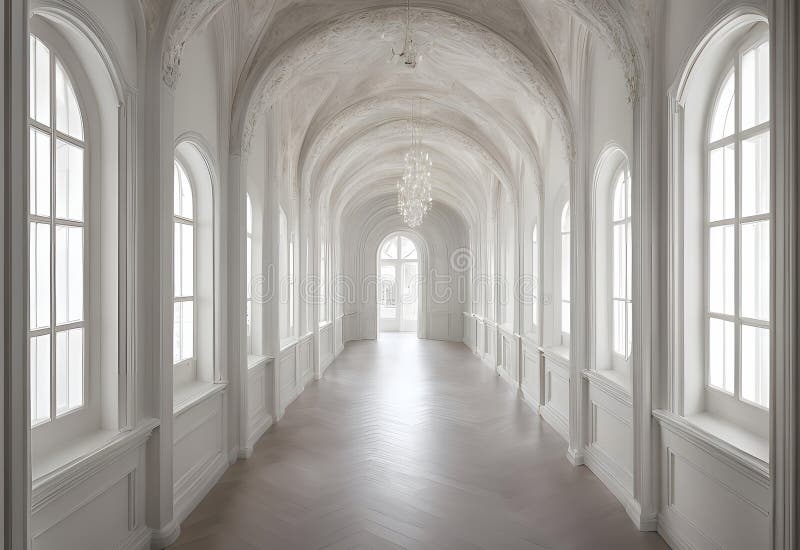Nicely Built Luxury White Empty Hall with White Walls and Ceiling ...