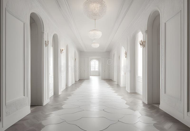 Nicely Built Luxury White Empty Hall with White Walls and Ceiling ...