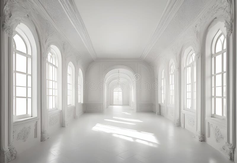 Nicely Built Luxury White Empty Hall with White Walls and Ceiling ...