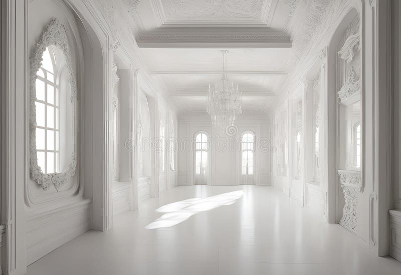 Nicely Built Luxury White Empty Hall with White Walls and Ceiling ...