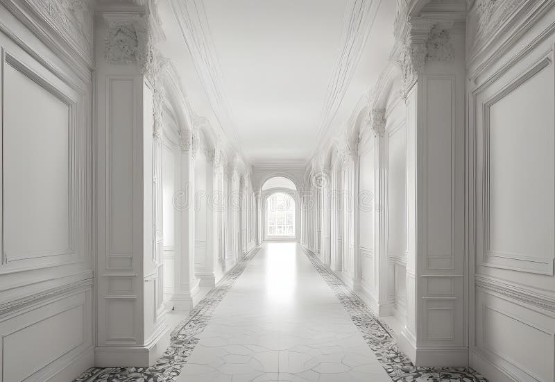 Nicely Built Luxury White Empty Hall with White Walls and Ceiling ...