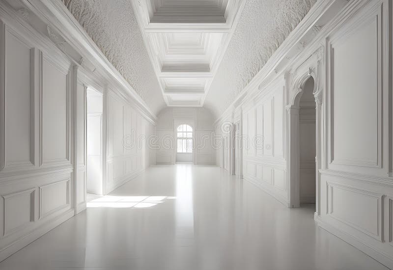 Nicely Built Luxury White Empty Hall with White Walls and Ceiling ...