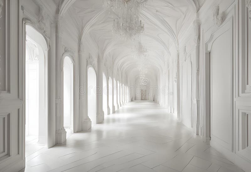 Nicely Built Luxury White Empty Hall with White Walls and Ceiling ...