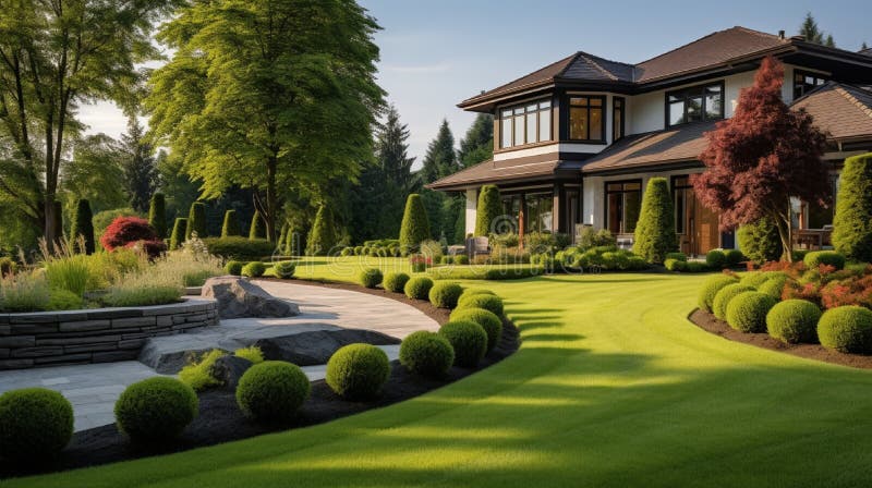 Nicely Garden in Front of a Luxury House Generated by AI Tool. Stock ...