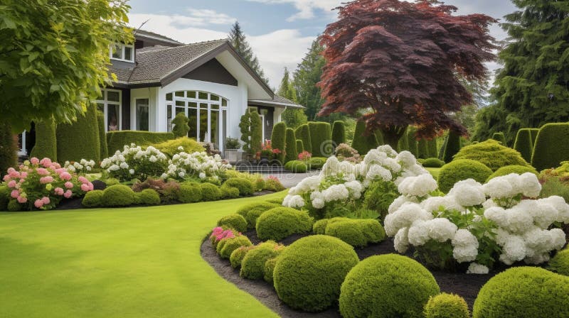 Nicely Garden in Front of a Luxury House Generated by AI Tool. Stock ...