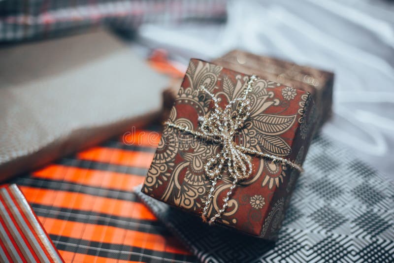 Nicely wrapped Gift box stock image. Image of crafts - 214673705
