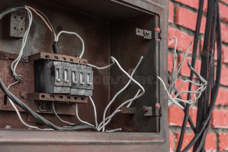 The Niche of the Old Broken Electrical Panel of the Drawer on the Wall ...