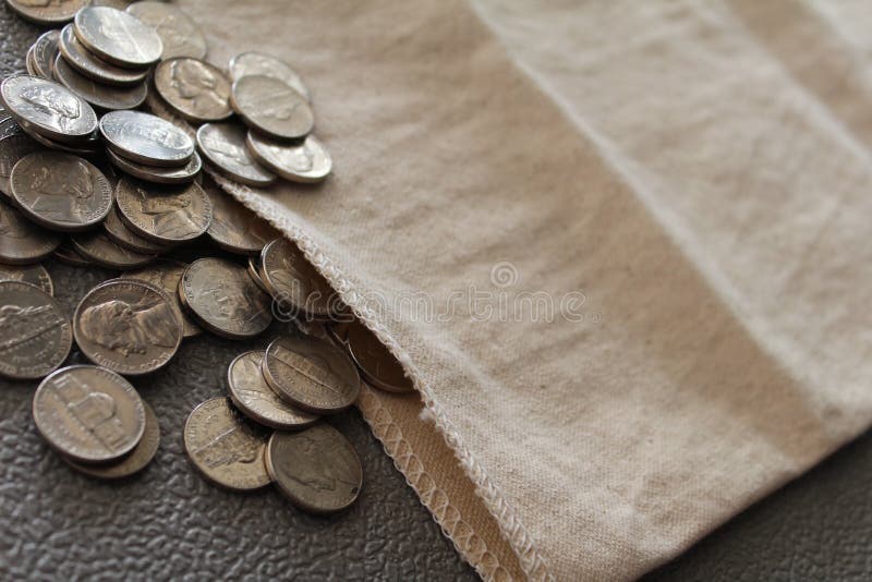 Nickel in a coin bag stock photo. Image of finances, prosperity - 51515444