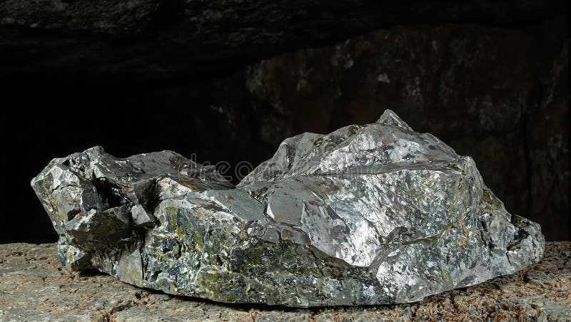 Nickel Ore Chunk with Metallic Green Flecks on Stone Ledge Stock ...