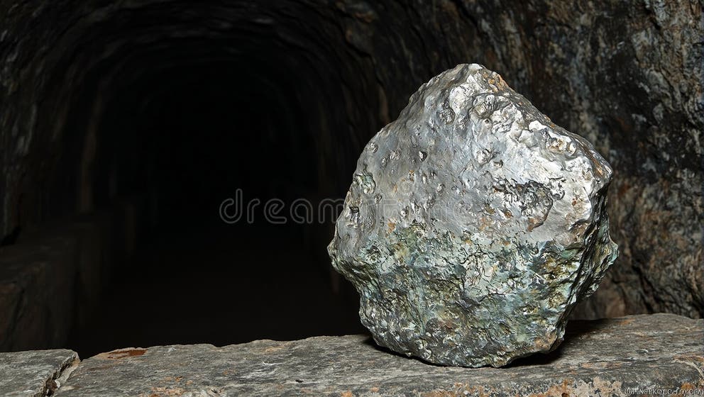 Nickel Ore Chunk with Metallic Green Flecks on Stone Ledge Stock ...
