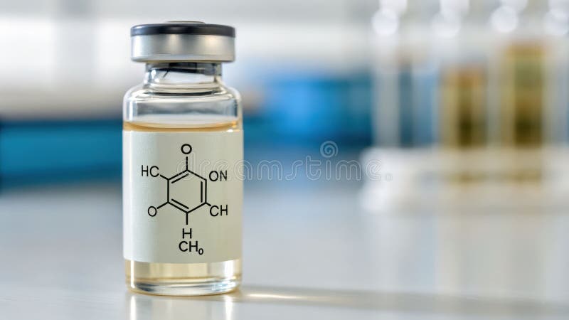 Nicotine Chemical Formula Displayed on Clear Glass Vial with Liquid ...