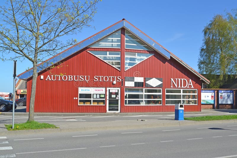 NIDA, LITHUANIA. Bus Station Building. Lithuanian Text - Bus Station ...