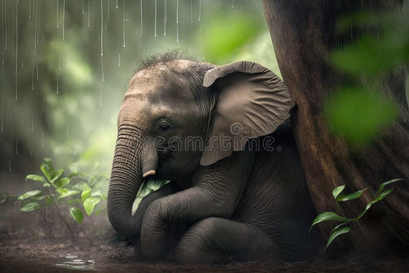 Niedlicher Kleiner Elefant, Der Schutz Vor Dem Regen Sucht Stockfoto ... Niedlicher Kleiner Elefant, Der Schutz Vor Dem Regen Sucht Stockfoto ...