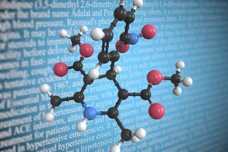 Nifedipine Scientific Molecular Model, 3D Rendering Stock Illustration ...