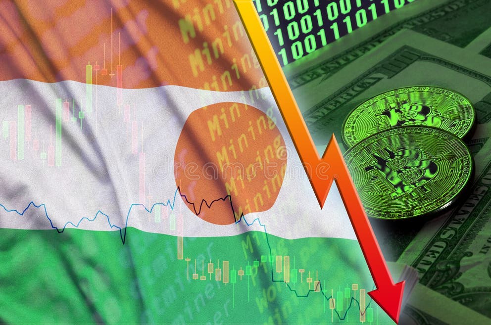 Niger Flag and Cryptocurrency Falling Trend with Two Bitcoins on Dollar ...