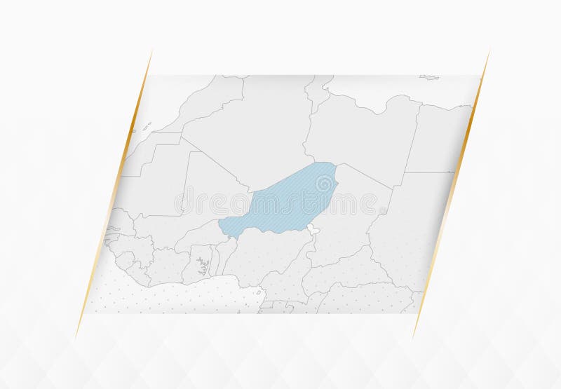 Niger Map in Blue with Gold Framed Accents. Modern Vector Map of Niger ...
