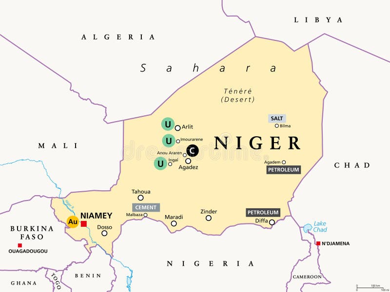Niger, Oil and Mining Industry, Country in West Africa, Political Map ...