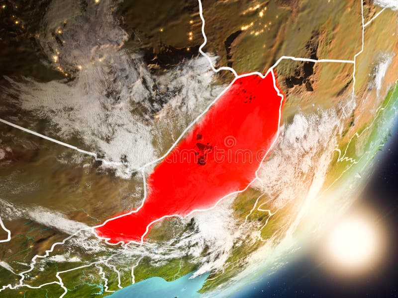 Sun Rising Above Niger from Space Stock Illustration - Illustration of ...